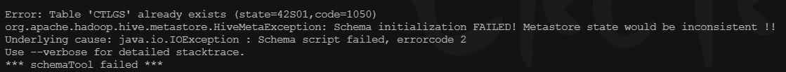 【已解决】Error: Table ‘CTLGS‘ already exists (state=42S01,code=1050)_升级hive报错 table 'ctlgs' already ...