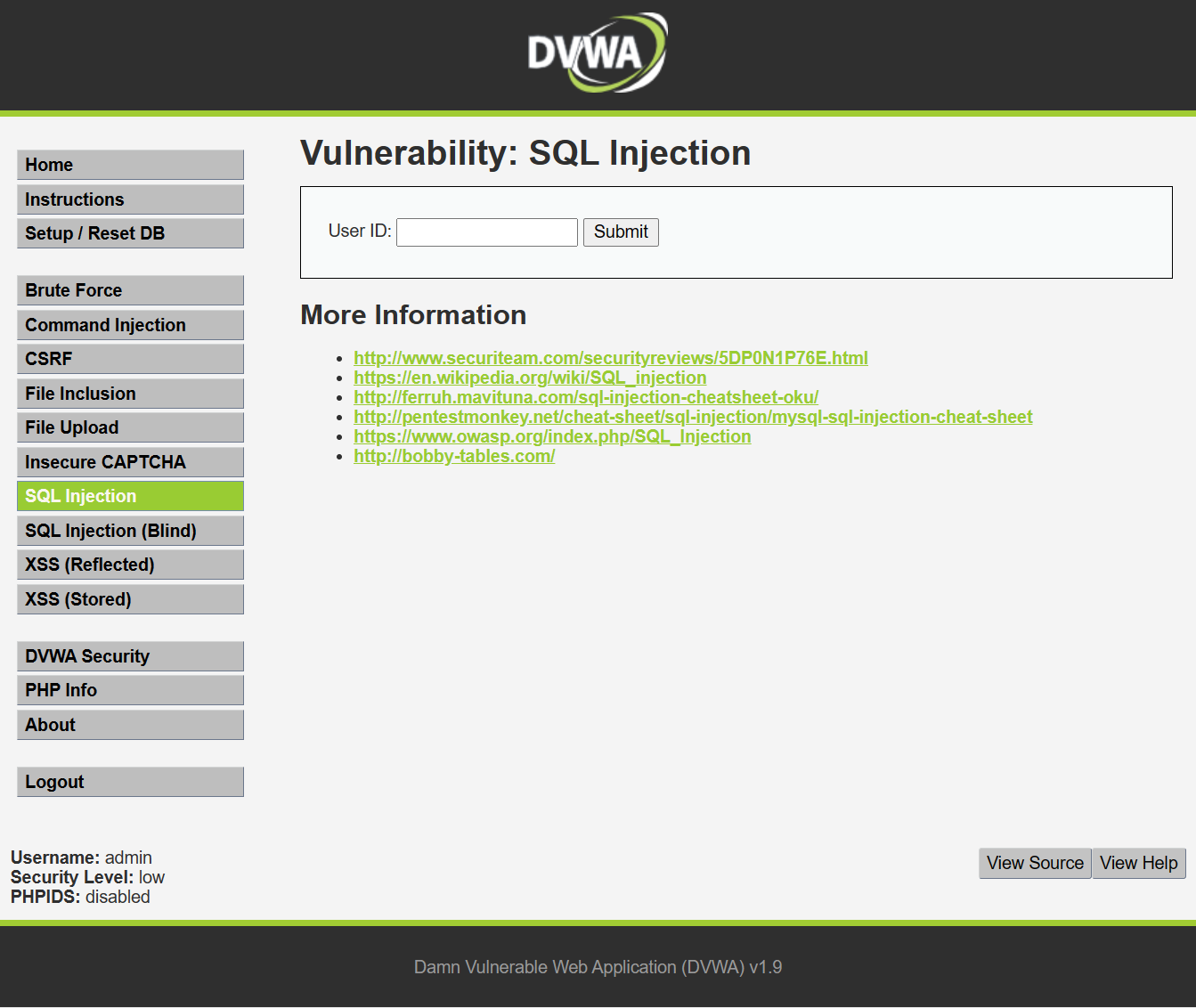 DVWA平台漏洞测试与源码分析（一）SQL注入_dvwa sql注入漏洞获取数据库中隐藏的flag-CSDN博客