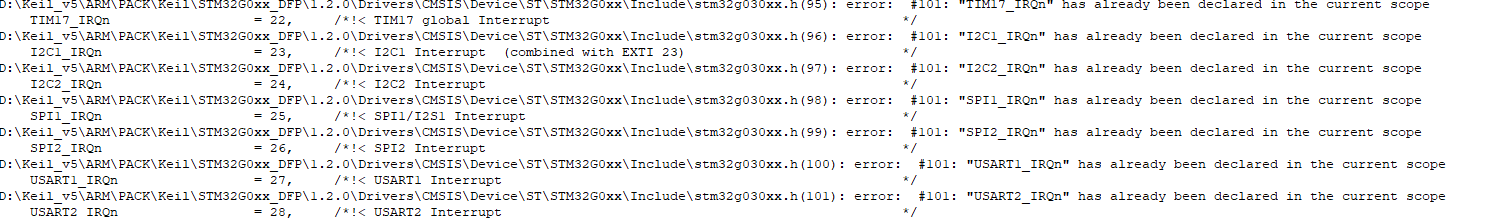 Keil编译报错[error: #101: “xxx_IRQn“ has already been declared in the current scope]解决办法_ccs 102 ...