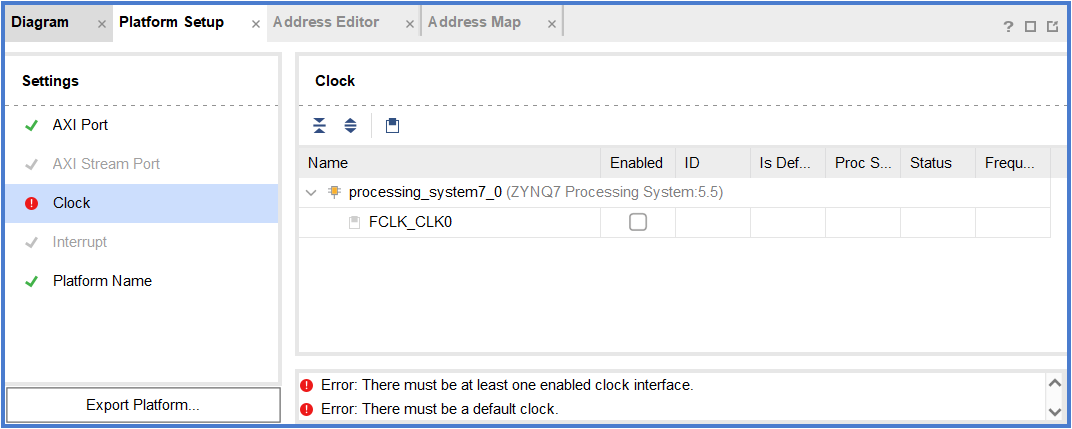 Xilinx Vivado 2021 Export Platform Hardware Error: No default platform clock is selected_vivado ...