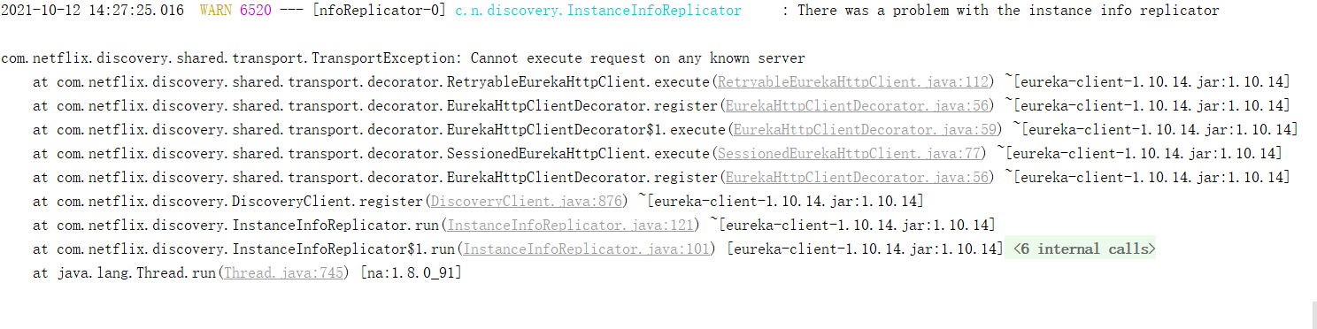 Eureka Server Start Cannot Execute Request On Any Known Server Programmer Sought 