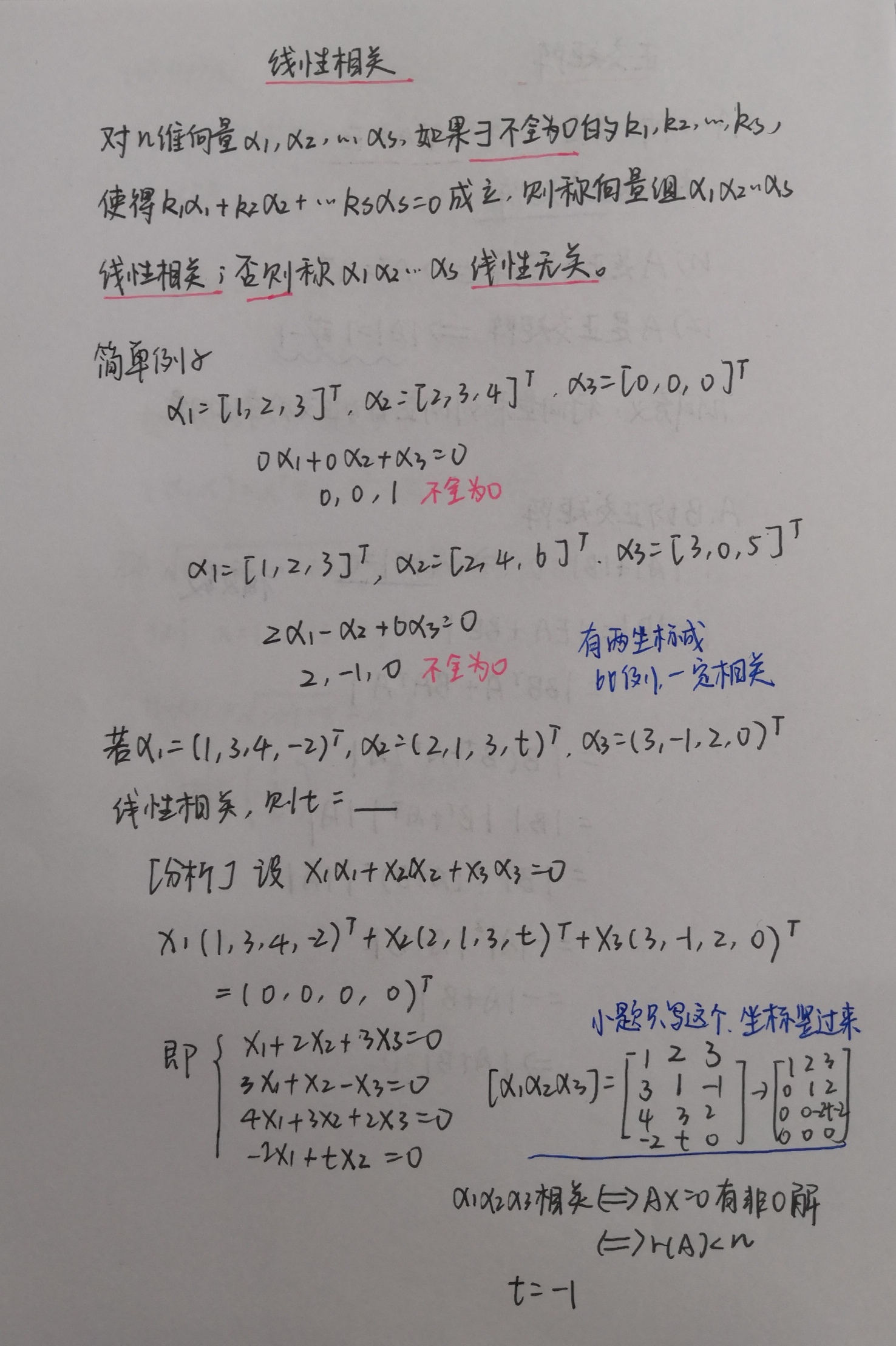 考研线性代数手写笔记3 向量线代里面的向量手写形式 Csdn博客 