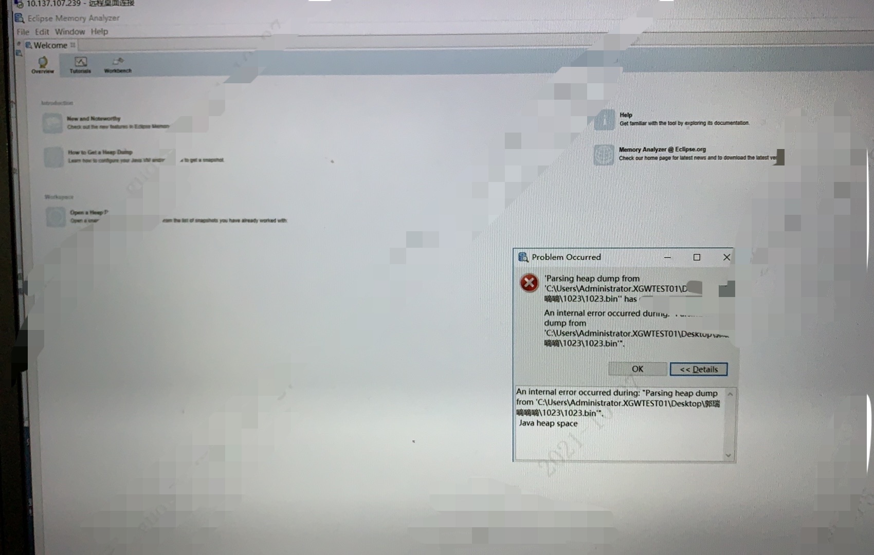 dump解析工具——mat软件进行dump导入时候报错Parsing heap dump from xxx has An internal error occurred during dump ...