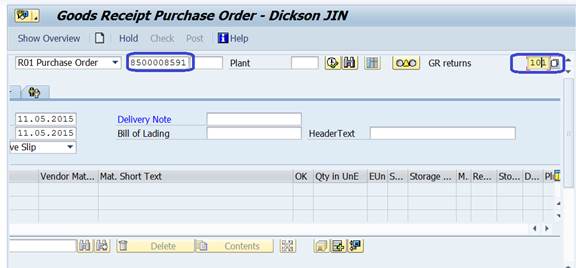 SAP MM We Need Use MIGO+101 to conduct GR against a return purchase ...