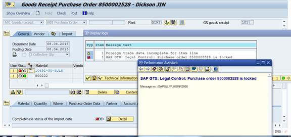 SAP MIGO Error -SAP GTS Legal Control Purchase order 8500002528 is ...