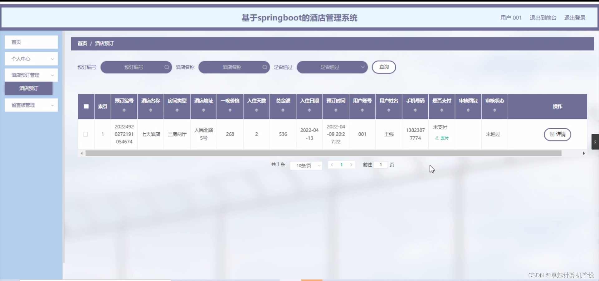 【开题报告】springboot基于springboot的酒店管理系统tu7eg计算机毕设酒店预订系统 开题报告 Csdn博客