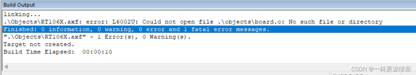 逐飞例程编译提示.\Objects\RT106X.axf: error: L6002U: Could not open file .\objects\board.o: No such fil的 ...
