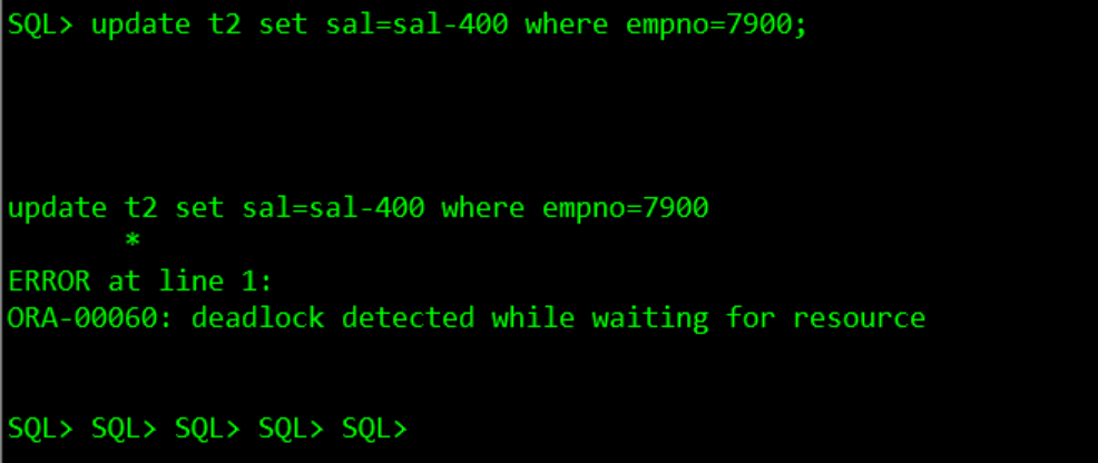模拟ORA-00060: deadlock detected while waiting for resource