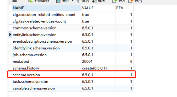 org.activiti.eng…Could not update Activiti database schema: unknown version from database: ‘6.5 ...