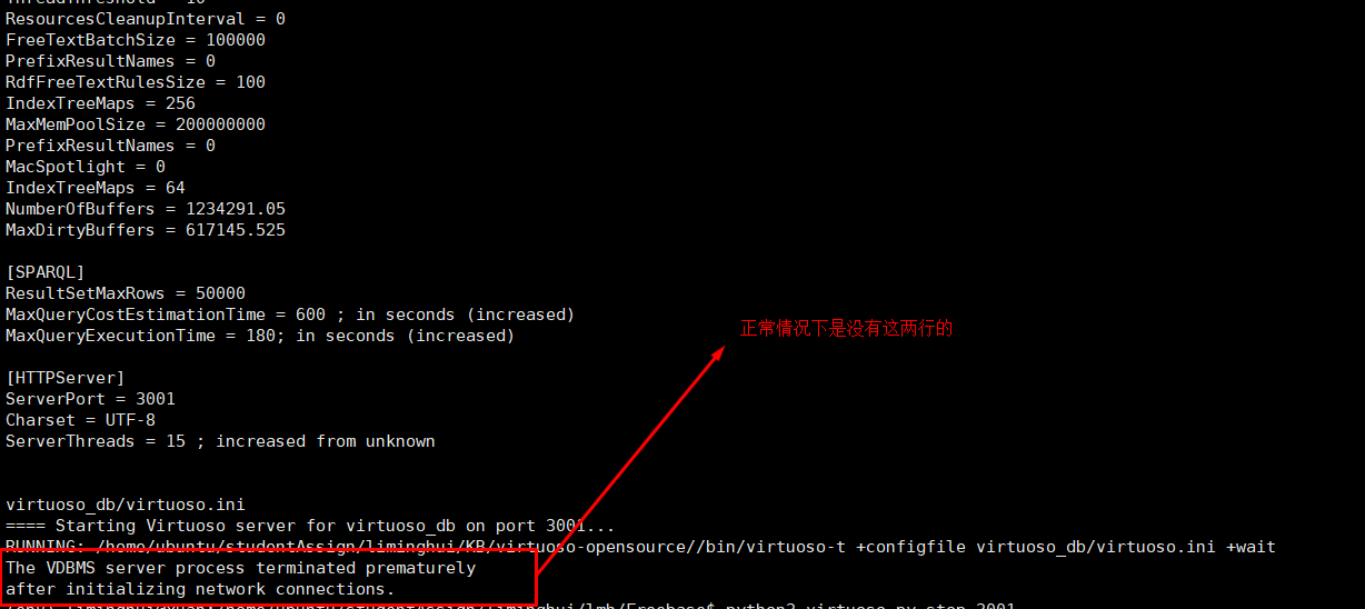 Error S2801: [Virtuoso Driver]CL033: Connect failed to localhost:13001 = localhost:13001.at line ...