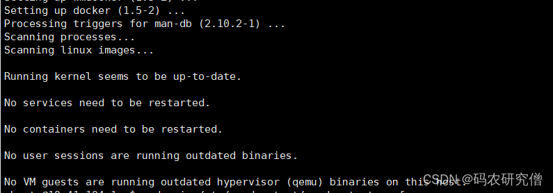 出现 No services need to be restarted. No containers need to be restarted. No user sessions are 解决 ...