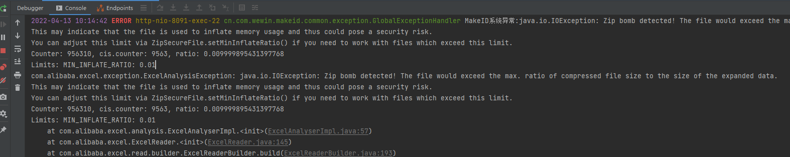 【错误记录】导入xlsx文件 解析文件内容时出错java.io.IOException: Zip bomb detected 错误原因及解释_java_阿，葱来了-C is coming-华为 ...