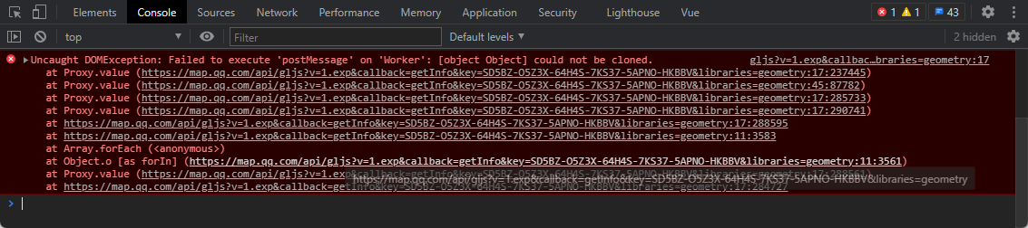 vue 使用腾讯地图API报错 Failed to execute ‘postMessage‘ on ‘Worker‘: [object Object] could not be cloned ...