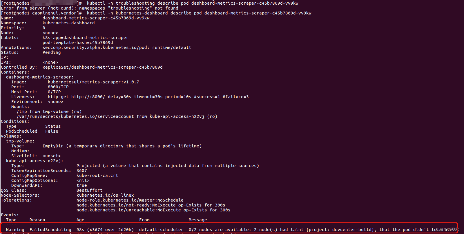 k8s pod 始终处于pending状态，如何解决_kubernetes-dashboard pending-CSDN博客