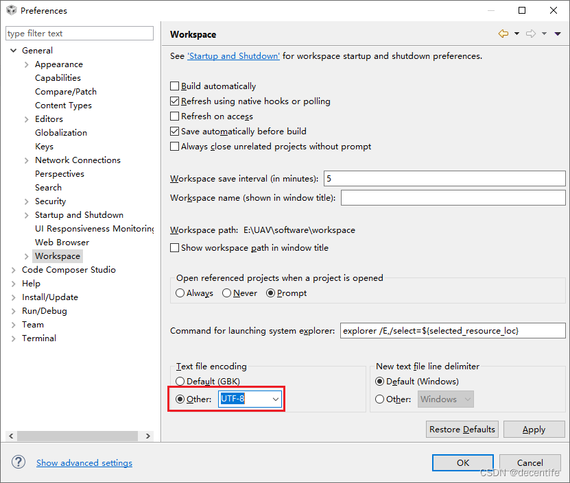 CCS6.2修改默认字符编码(encoding)_ccs注释乱码text file encoding-CSDN博客