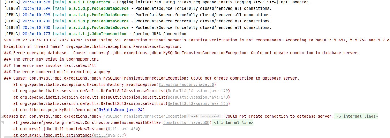 配置Mybatis出现Could not create connection to database server._mybatis generator plus could not ...