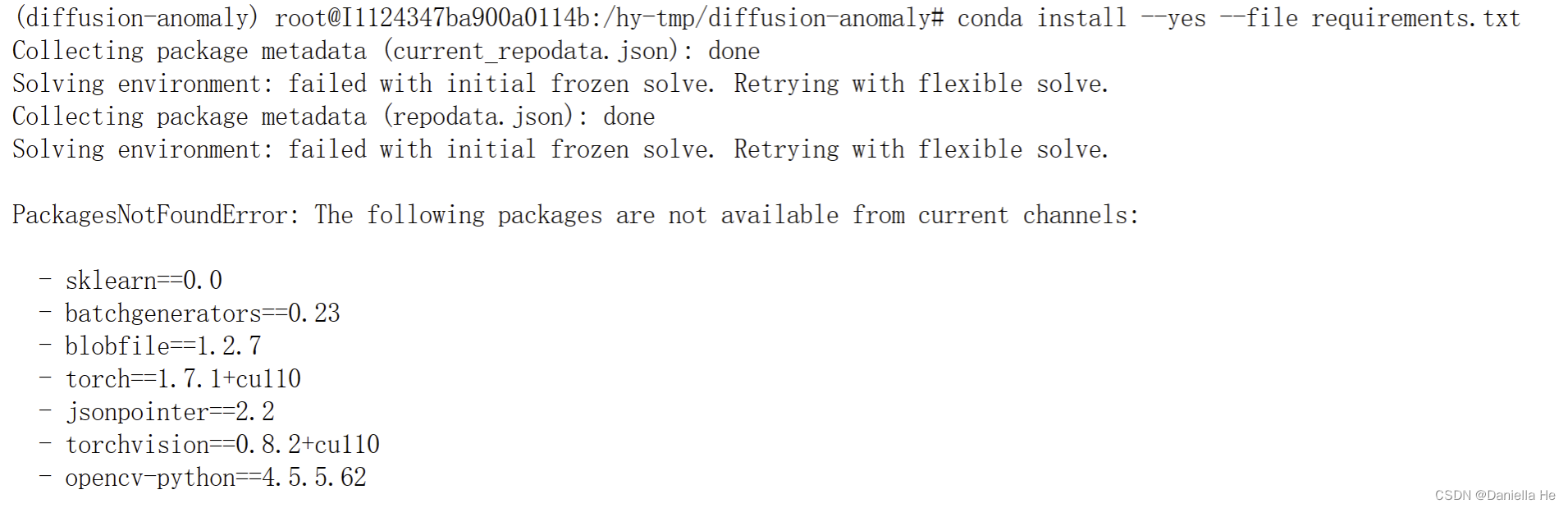 PackagesNotFoundError: The following packages are not available from ...