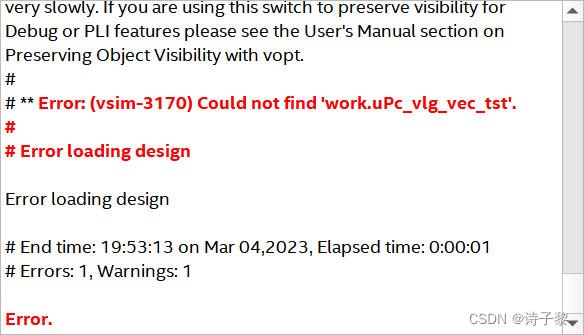 【quartus-Modelsim仿真问题】Error: (vsim-3170) Could not find .../modelsim/rtl_work.adder8_vhd_tst ...