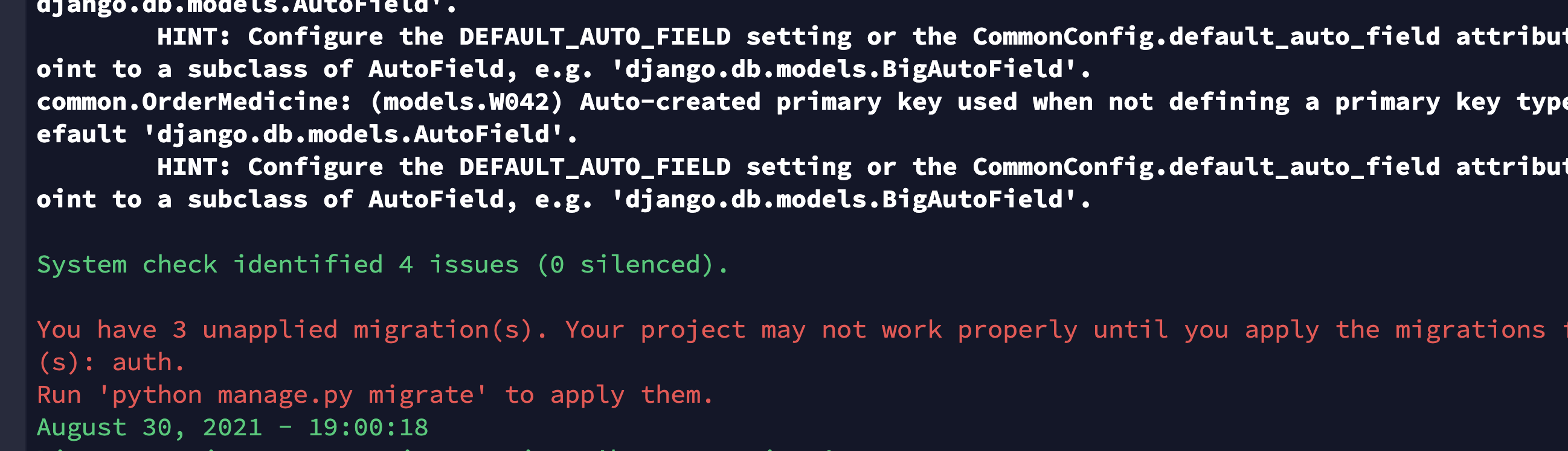 You have 3 unapplied migration(s). Your project may not work properly until you apply the ...