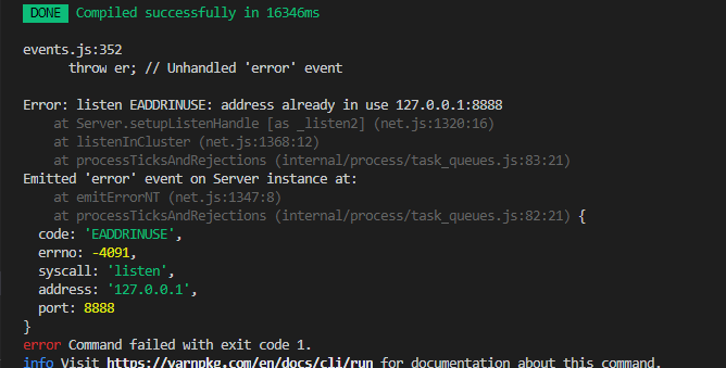 Error: listen EADDRINUSE: address already in use 127.0.0.1:8888-CSDN博客