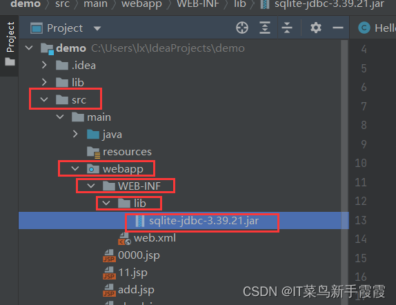 解决JSP中常用软件IntelliJ IDEA用java连接SQLite数据库并将其部署在tomcat服务器上驱动失败或者连接失败的问题_idea jsp导入数据库驱动-CSDN博客