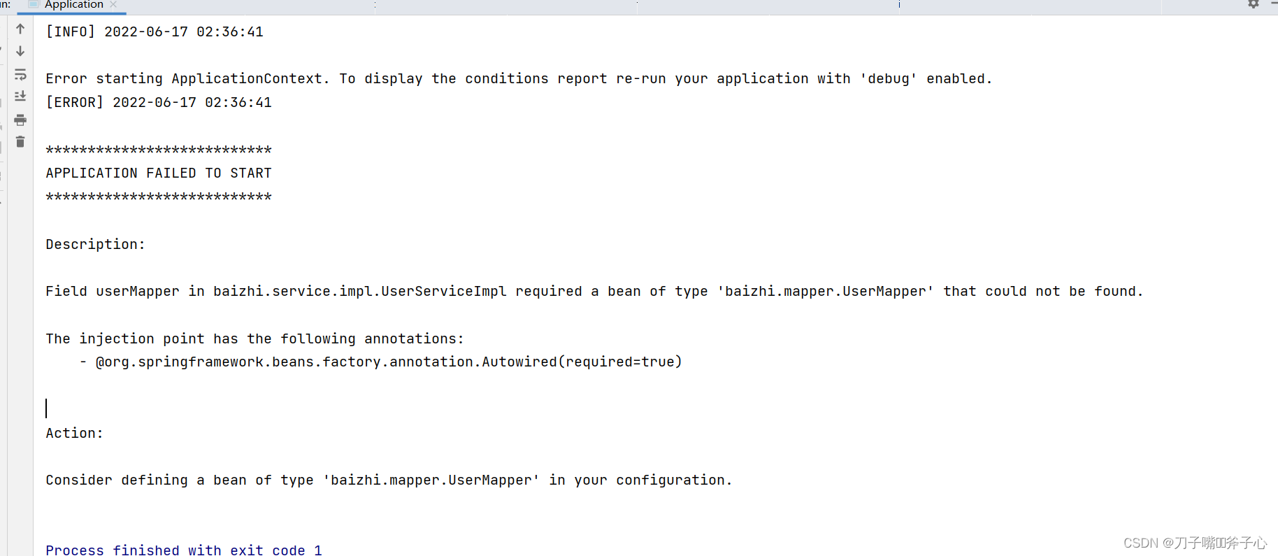 Field userMapper in baizhi.service.impl.UserServiceImpl required a bean of type ‘baizhi.mapper ...
