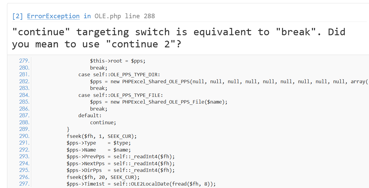 TP5.1出现错误 “continue“ targeting switch is equivalent to “break“. Did you mean to use “continue 2 ...