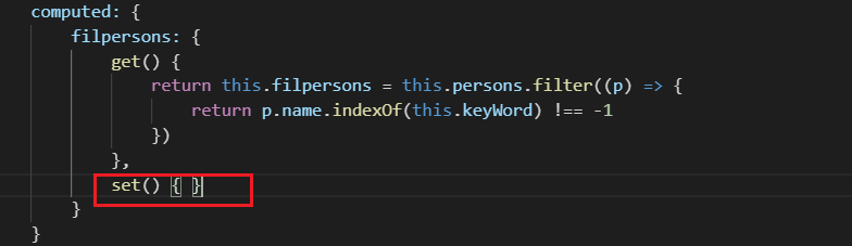 Vue计算属性报错-Computed property “filpersons” was assigned to but it has no setter._vue.js:5108 [vue ...
