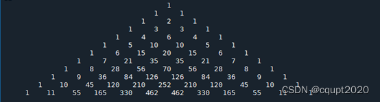 Cqupt Python 杨辉三角 杨辉三角 描述 杨辉三角形 也称帕斯卡三角 其定义为 顶端是1 视为 Row0 第1行 Ro Csdn博客