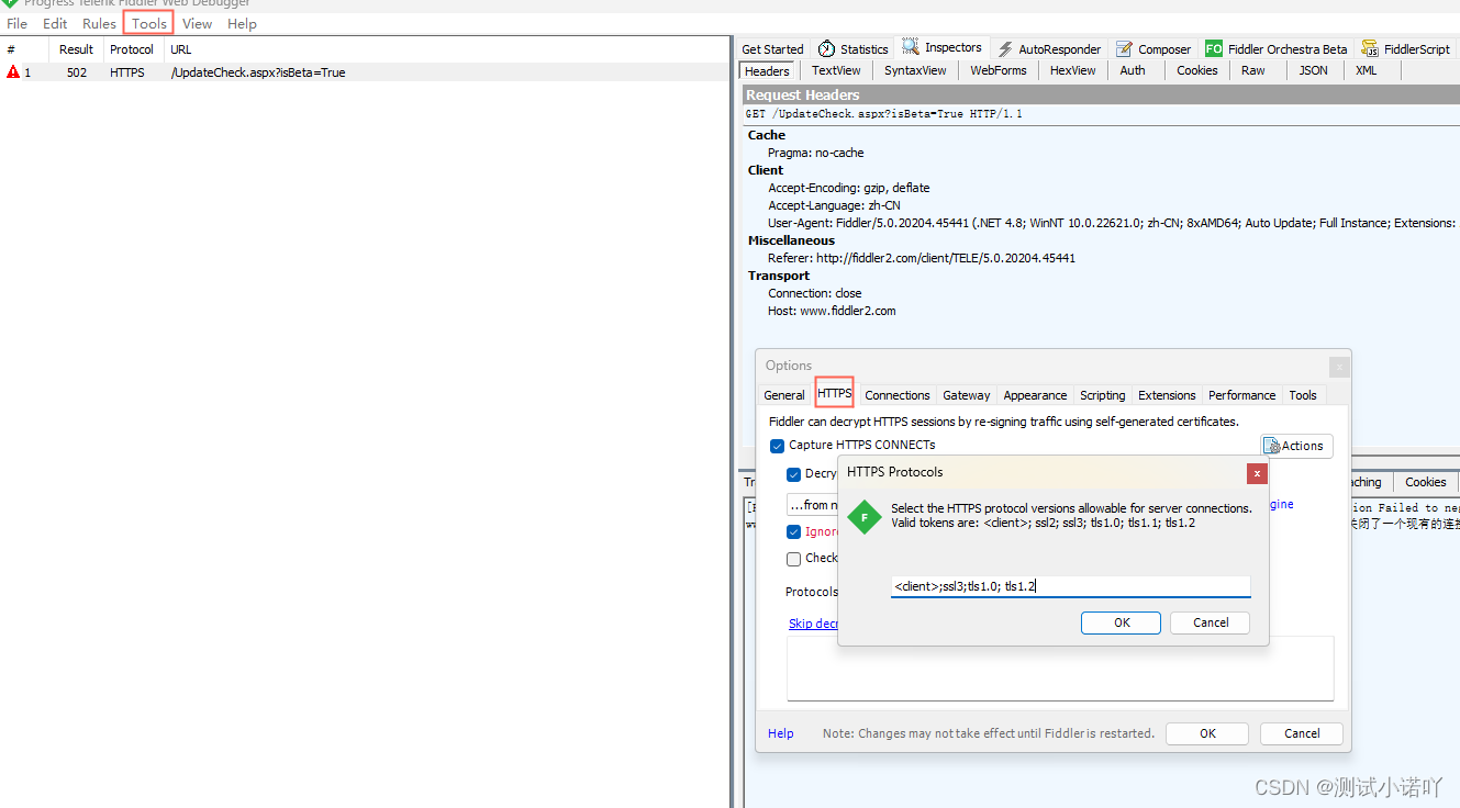 fiddler配置了抓取https，重启后提示The connection to ‘www.fiddler2.com‘ failed_fiddler the connection to-CSDN博客