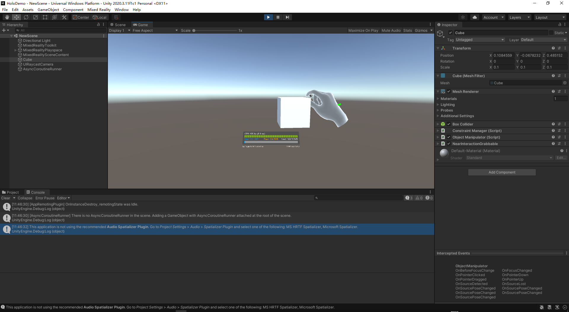 使用Unity配置Hololens 2的立方体移动_将unity显示在hololens-CSDN博客