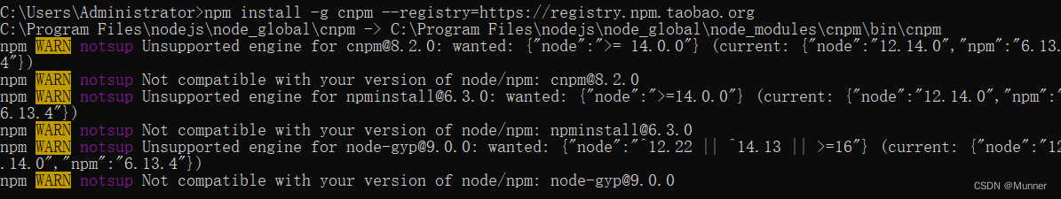 在cmd命令行输入npm install -g cnpm -registry=https://registry.npm.taobao.org ...