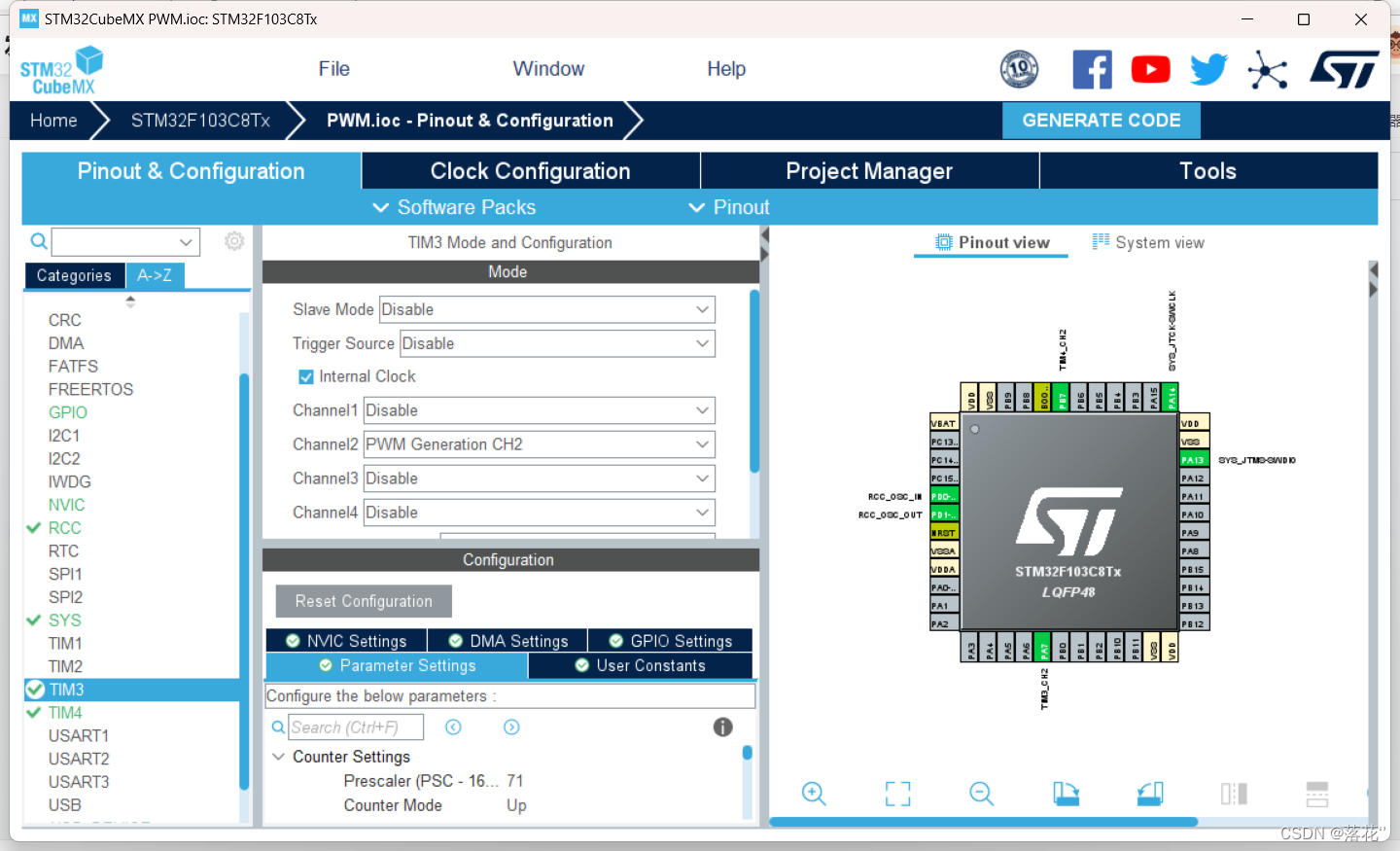 使用STM32输出PWM波形实现2个 LED呼吸灯_落花‘’的博客-CSDN博客