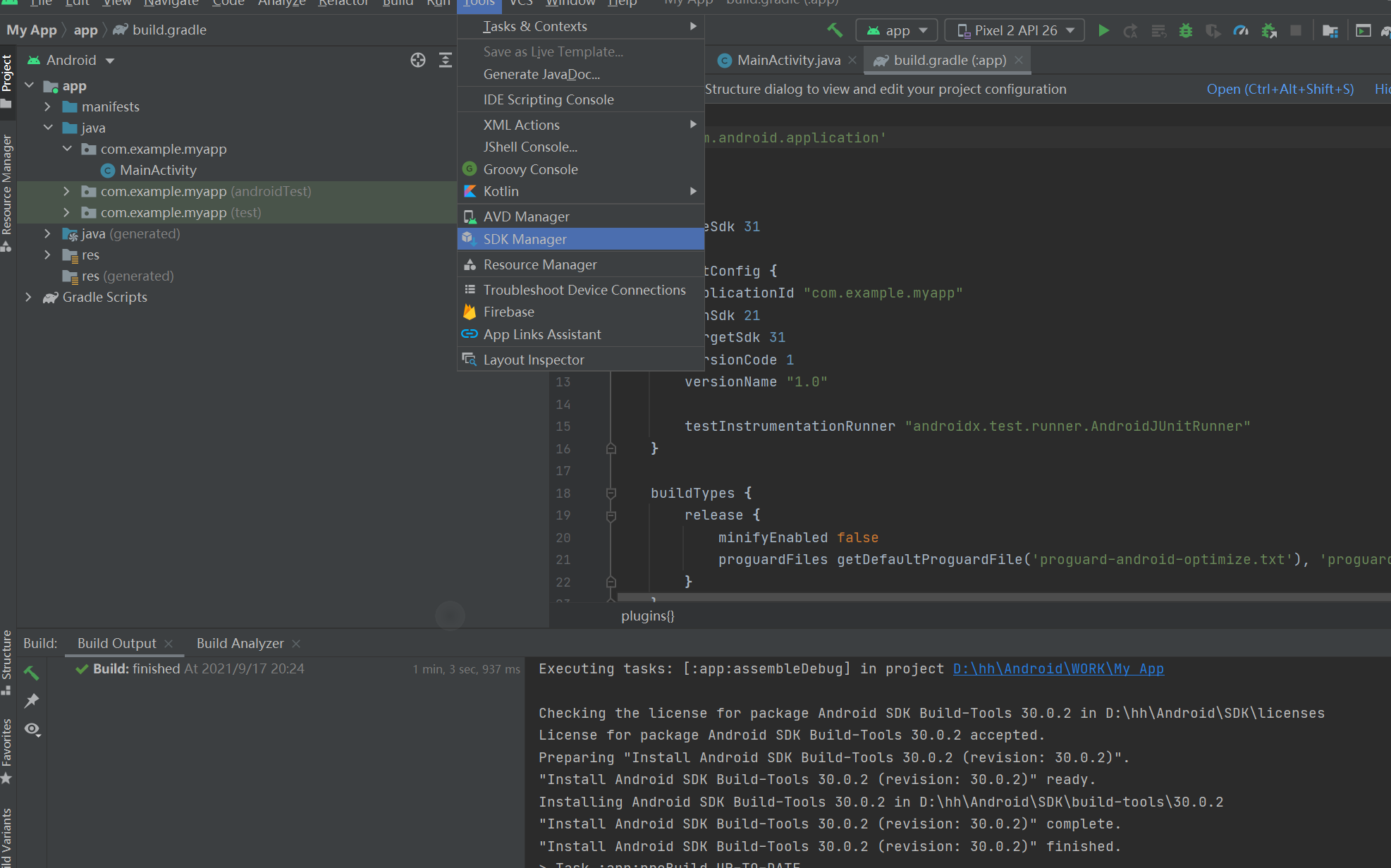 Android studio安装时报错：接受SDK许可协议并使用Android studio SDK管理器安装缺少的组件 和 AVD Pixel_2_API_26_android studio ...