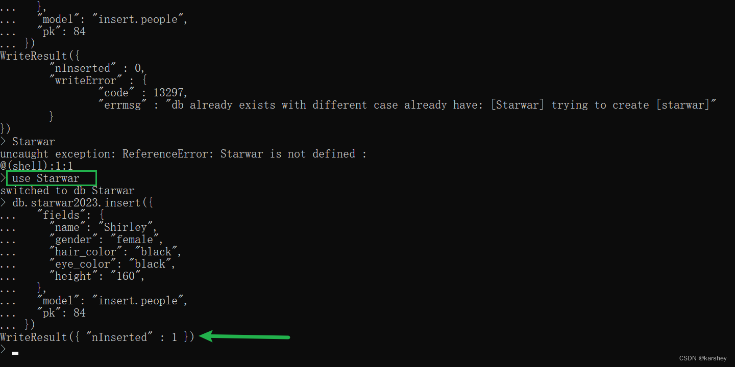 【MongoDB bug】“errmsg“ : “db already exists with different case already have: [Starwar] trying to ...