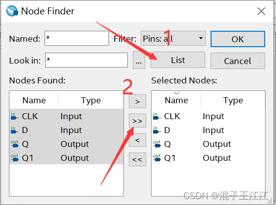 Quartus中运用多种方式设计一个D触发器，并进行仿真，时序波形验证_quartus的node finder-CSDN博客