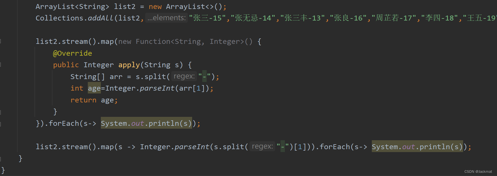 J中stream流（中间方法：filter、limit、skip、distinct（依赖hashCode和equals方法）、concat（合并Stream流）、map（转换数据类型 ...