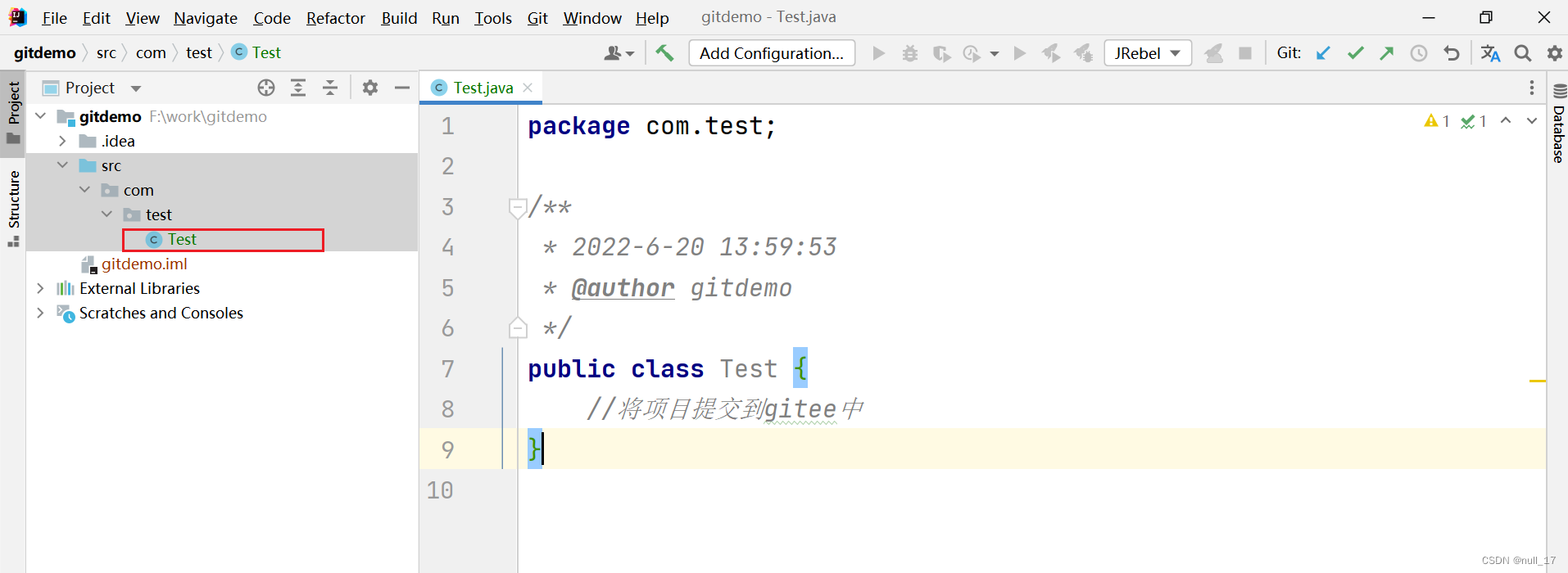 idea中使用Git将本地项目提交到gitee仓库中 IntelliJ IDEA 2021.3.3 (Ultimate Edition)_idea2021.3.3上传git_null_17的 ...