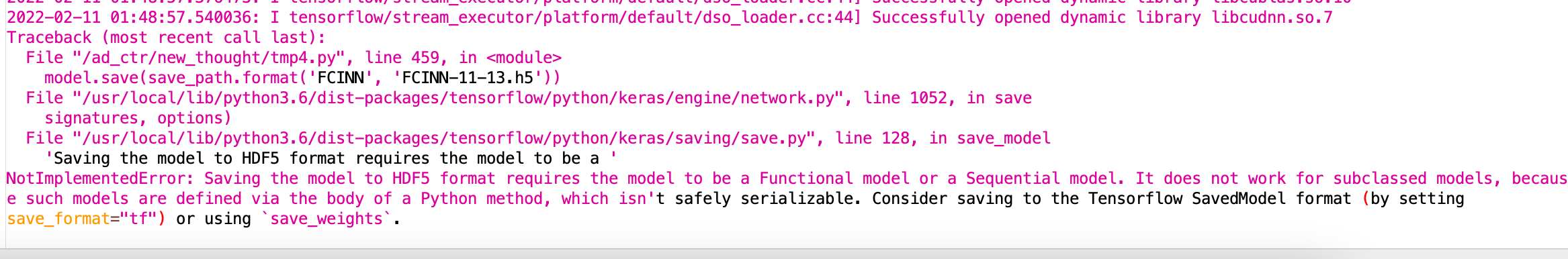 Consider saving to the Tensorflow SavedModel format (by setting save_format=“tf“) or using `save ...