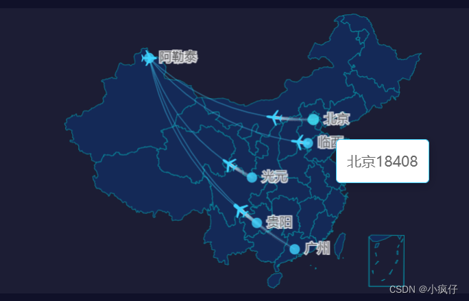 基于echarts做全国地图，并且根据不同的飞行方向做调整_echarts飞机航线图箭头方向-CSDN博客