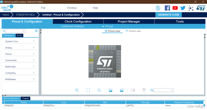 Stm32CubeMX新建工程-芯片STM32F051K8U6_禹虞的博客-CSDN博客