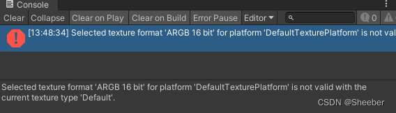 Unity 2019.3.0f6 烘焙图片格式错误： format ‘ARGB 16 bit‘_selected texture format 'argb 16 bit' for ...