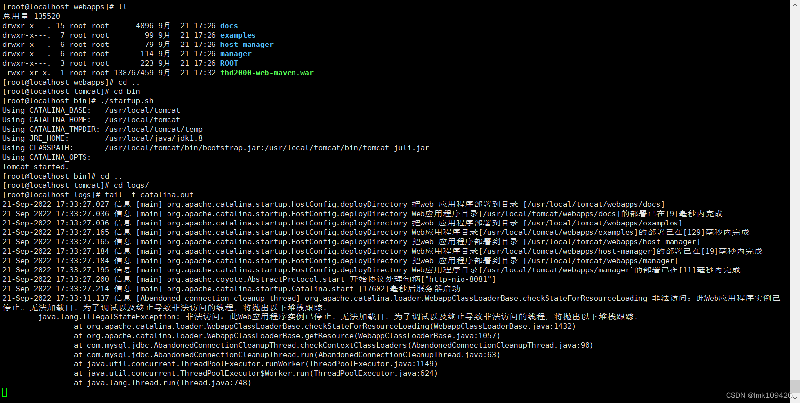 org.apache.catalina.loader.WebappClassLoaderBase.checkStateForResourceLoading 非法访问：此Web应用程序实例已停止 ...