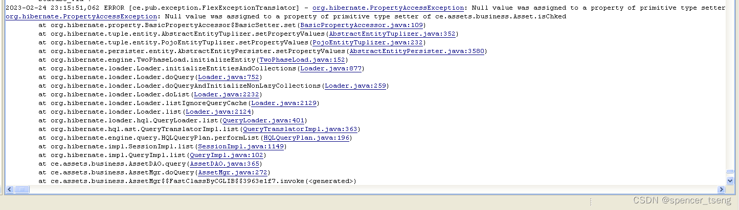org.hibernate.PropertyAccessException: Null value was assigned to a property of primitive type ...
