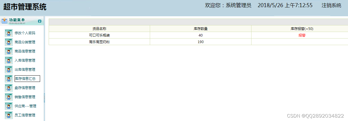 Javaweb基于jspservlet开发超市(库存 入库)管理系统 课程设计 大作业源码 毕业设计基于servlet和jsp的仓库管理