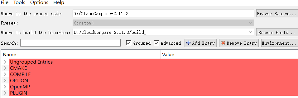 CloudCompare2.11.3+VS2019+QT5.15+cmake配置_使用 cmake 配置 cloudcompare 构建过程。在 cmake 中,您需要指定正确的 q-CSDN博客