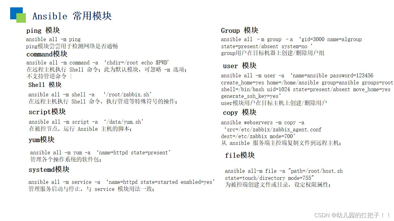 Ansible的介绍与使用，讲课时候使用的，仅供参考 Csdn博客