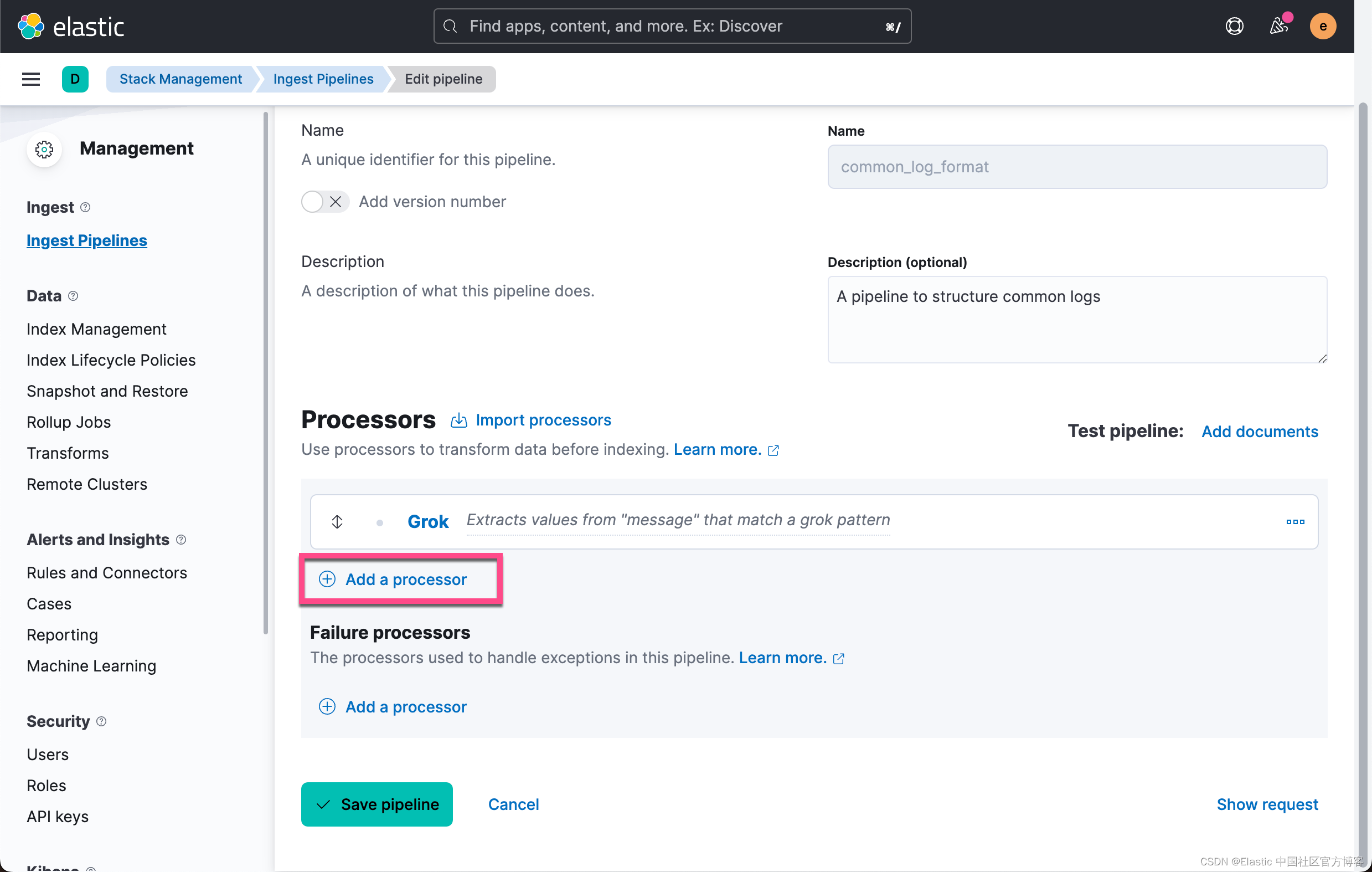 Elasticsearch：ingest pipeline 使用示例 - 解析常用日志格式_pipeline 邮件内容 日志-CSDN博客