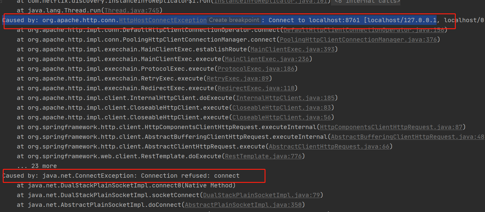 eureka Caused by: org.apache.http.conn.HttpHostConnectException: Connect to localhost:8761报错 ...