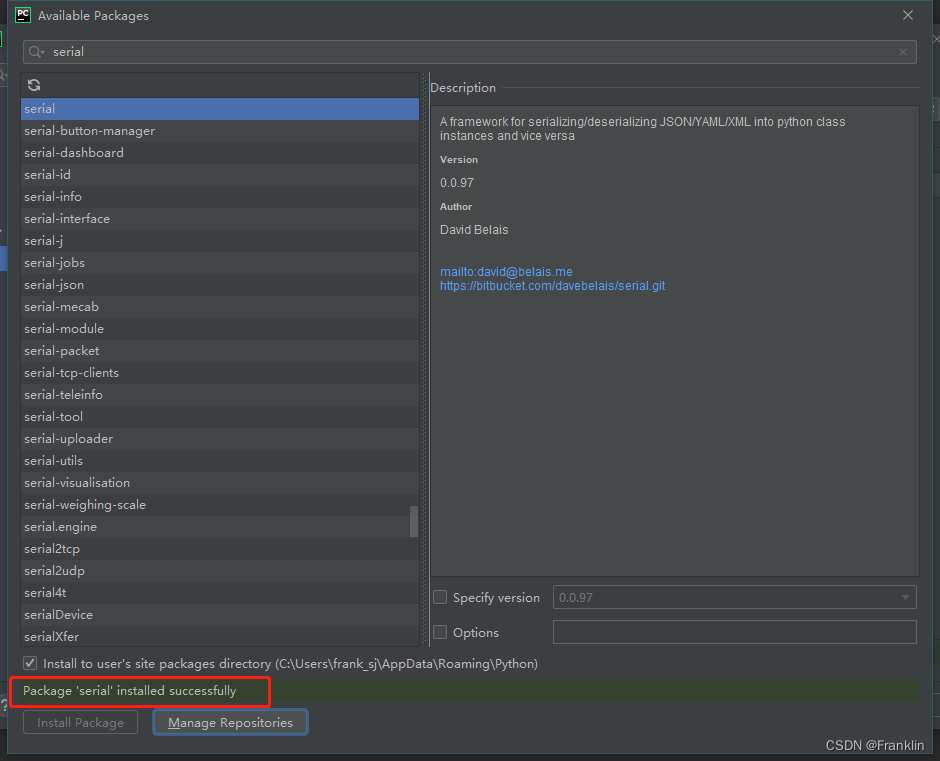利用Anaconda 在Pycharm安装模组比如serial@问题No module named ‘serial.tools ...